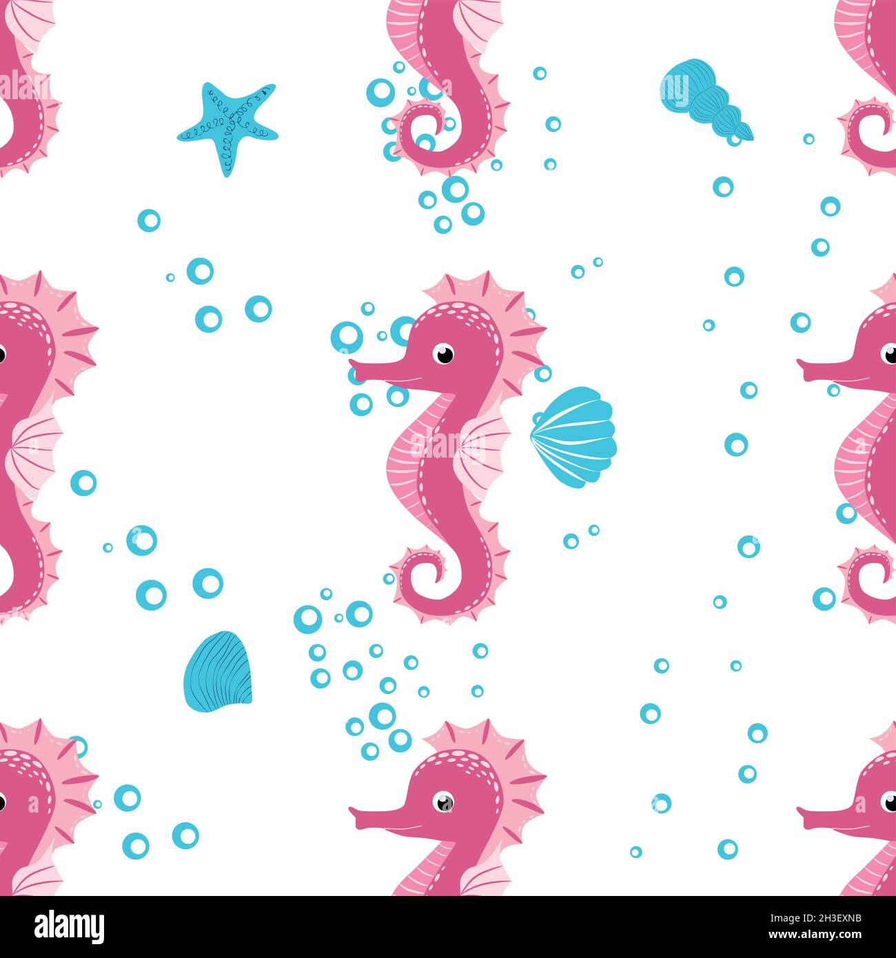 Seahorse, sea inhabitants seamless pattern, beautiful character among ...