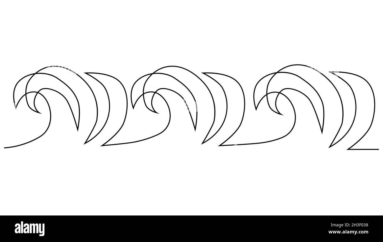 Sea wave one line drawing art. Abstract wave continuous line Stock ...