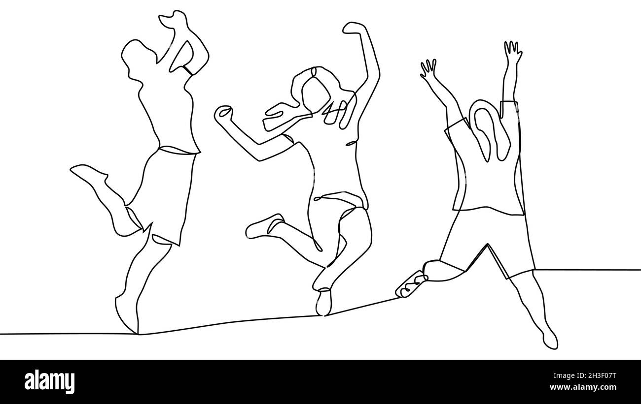 continuous line drawing of jumping happy team members Stock Vector ...