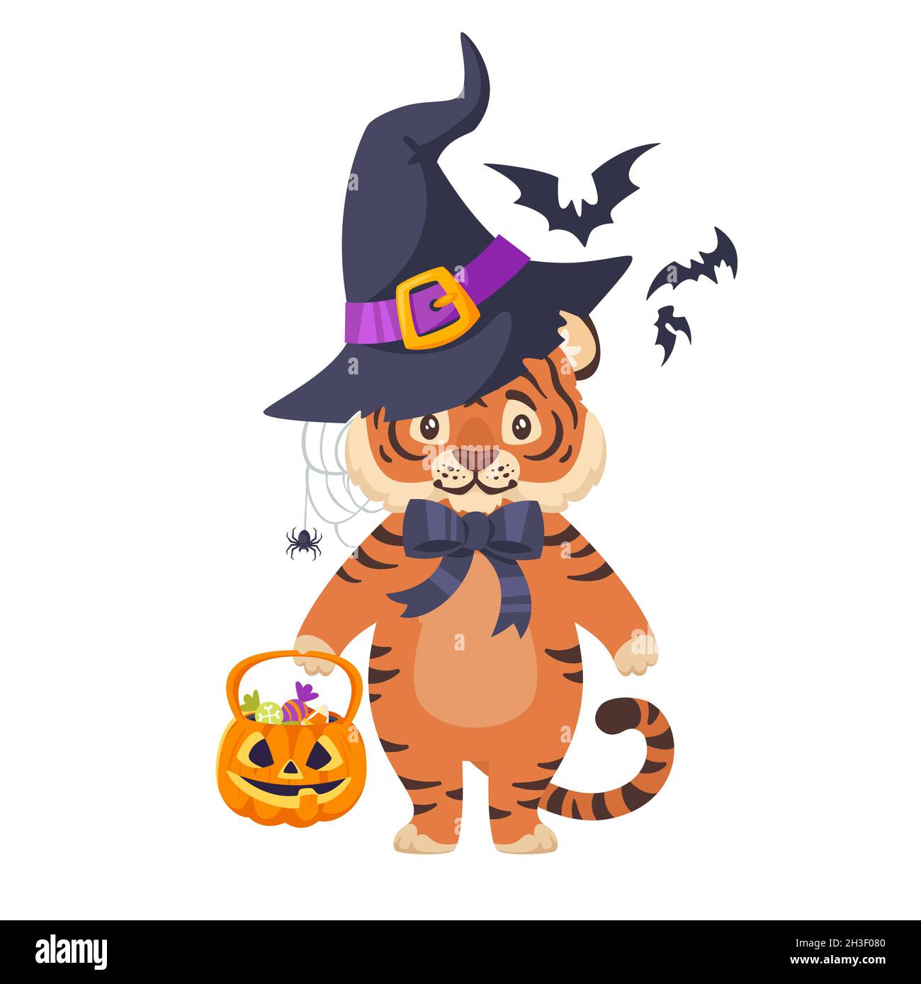 Adorable illustration funny tiger in witch hat Stock Vector Image & Art ...