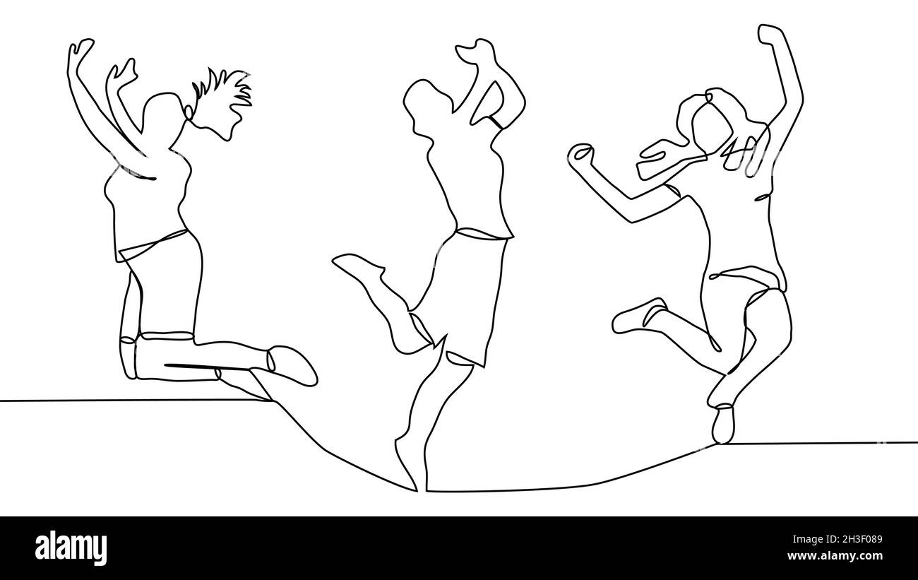 continuous line drawing of jumping happy team members Stock Vector ...