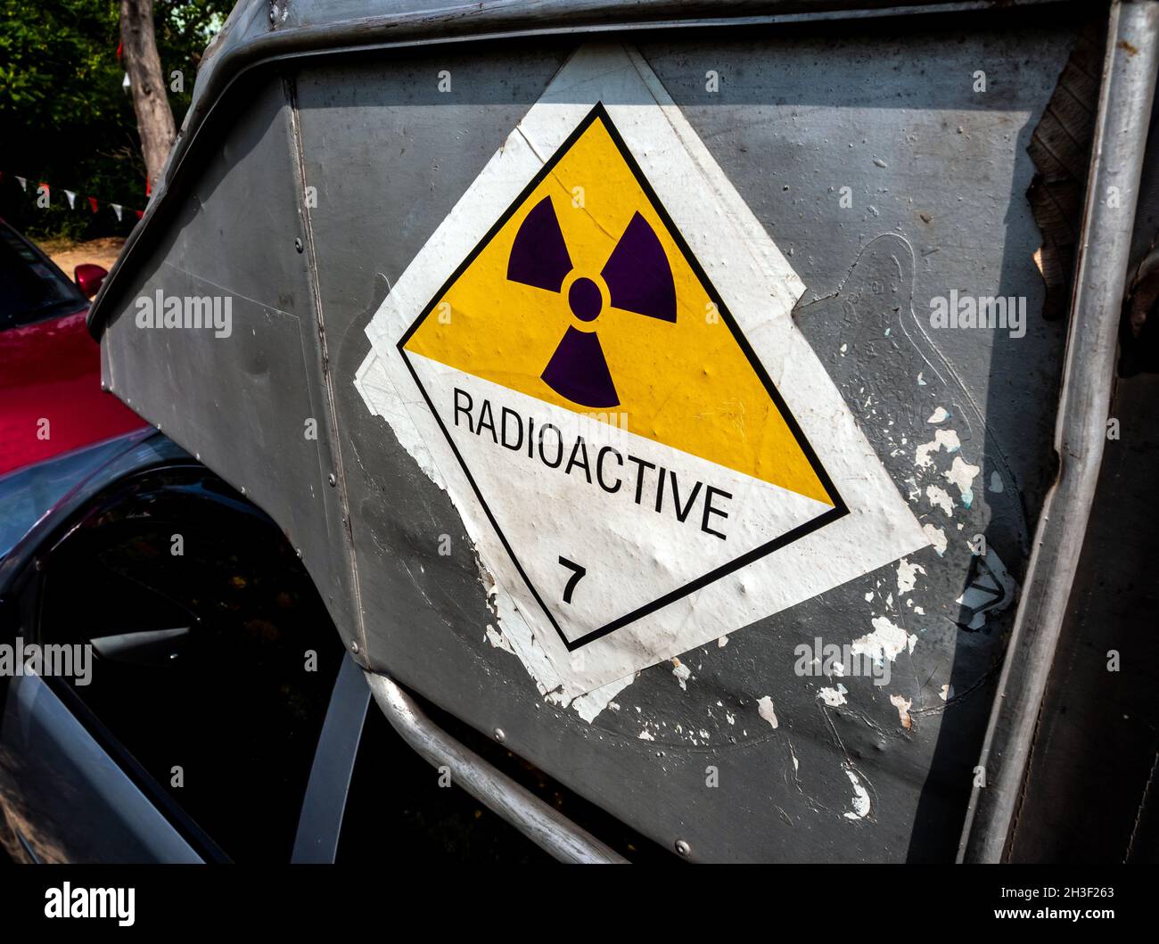 Radiation transport label Class 7 sticker affixed to the old sticker at ...