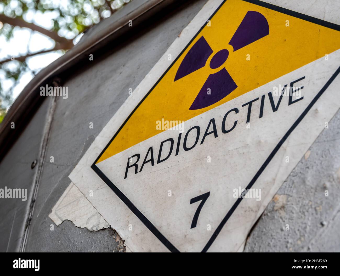 Radiation transport label Class 7 sticker affixed to the old sticker at ...