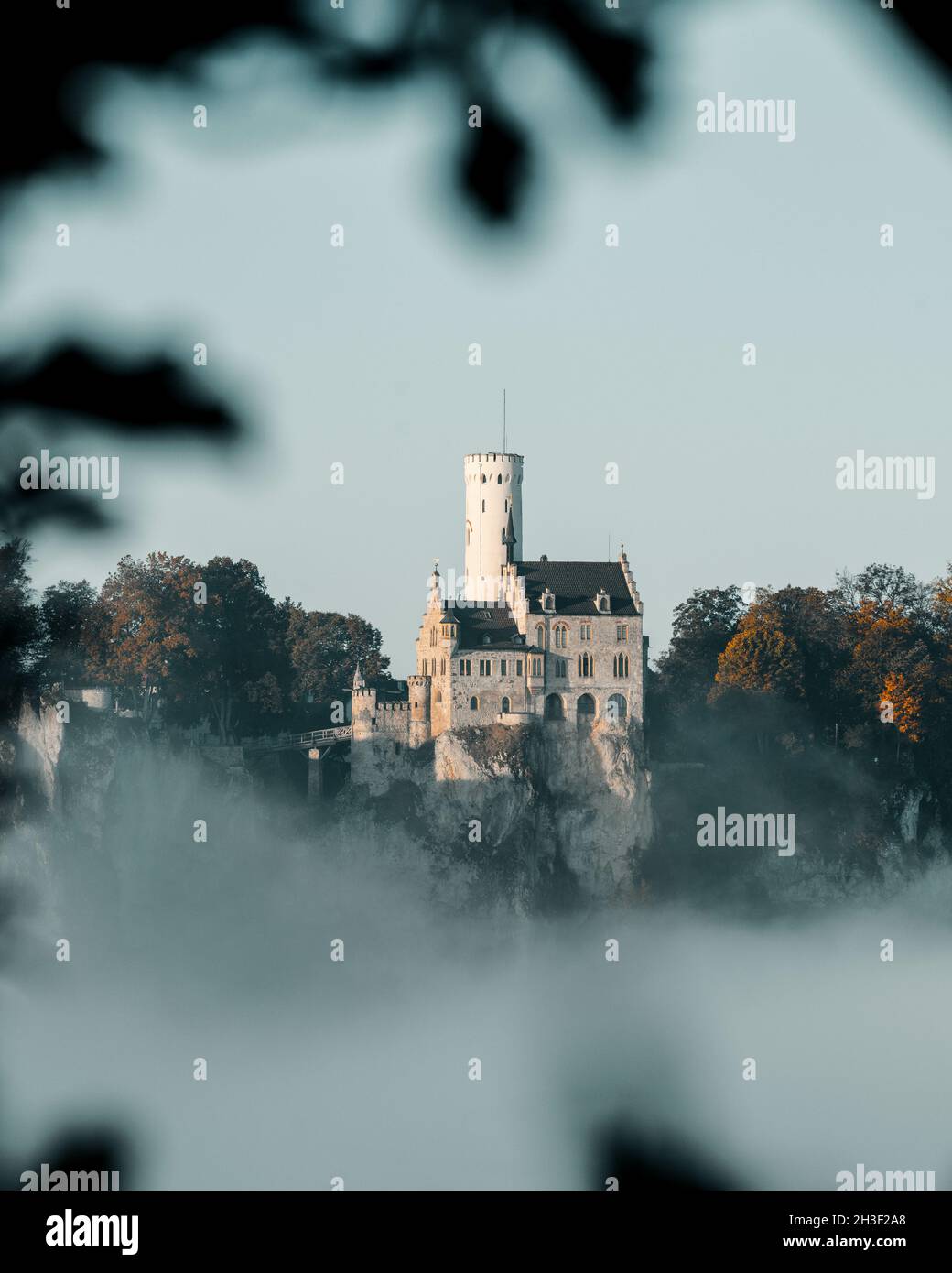Beautiful scenery of a white building of Lichtenstein Castle, Germany ...