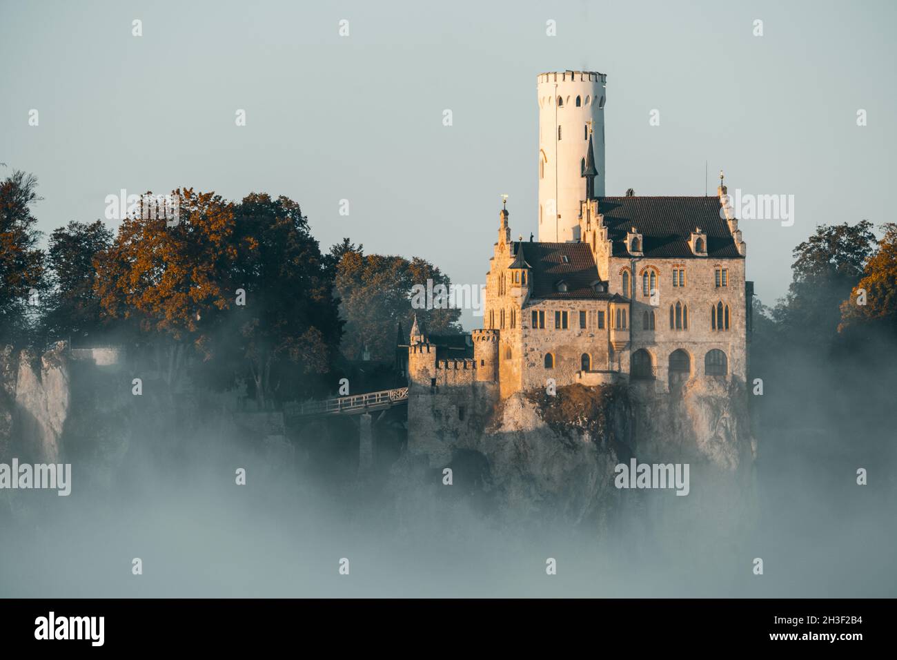 Beautiful scenery of a white building of Lichtenstein Castle, Germany ...