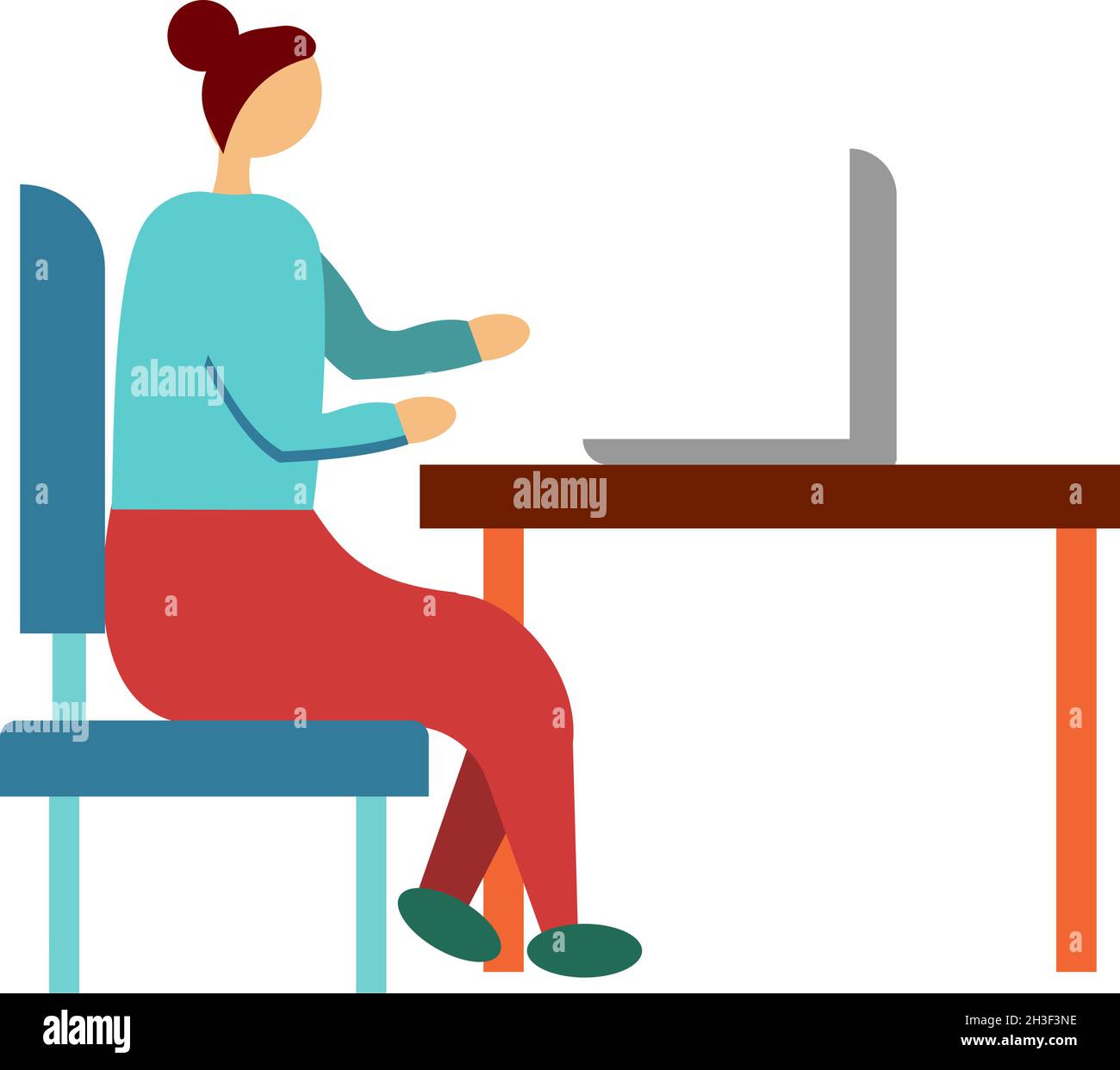 Vector woman at computer in home office icon Stock Vector Image & Art ...