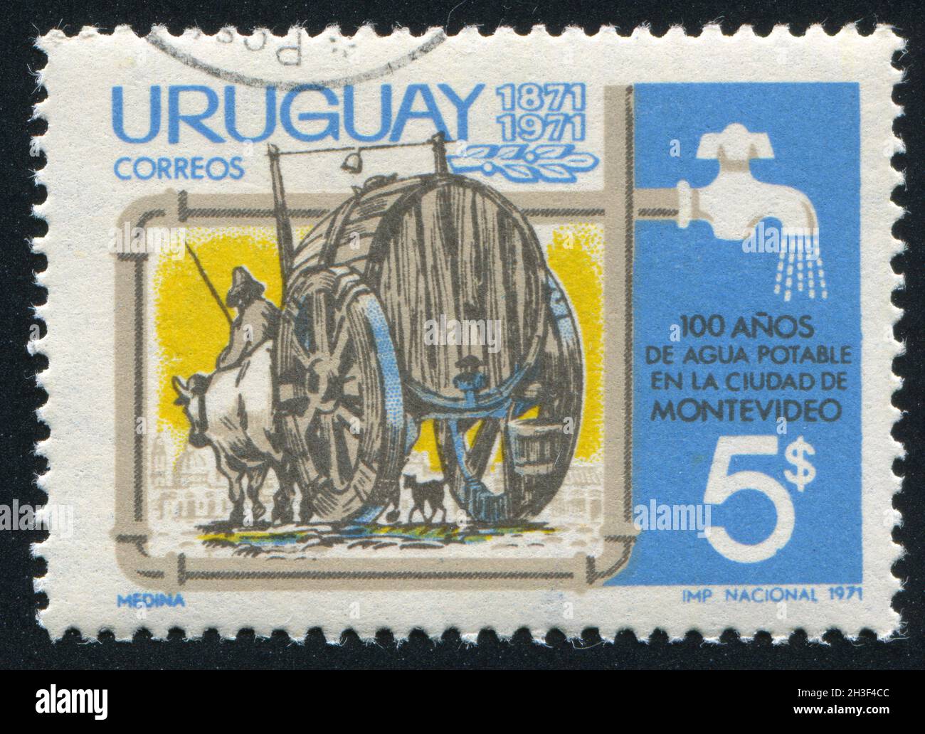 URUGUAY - CIRCA 1971: stamp printed by Uruguay, shows Water Cart and ...