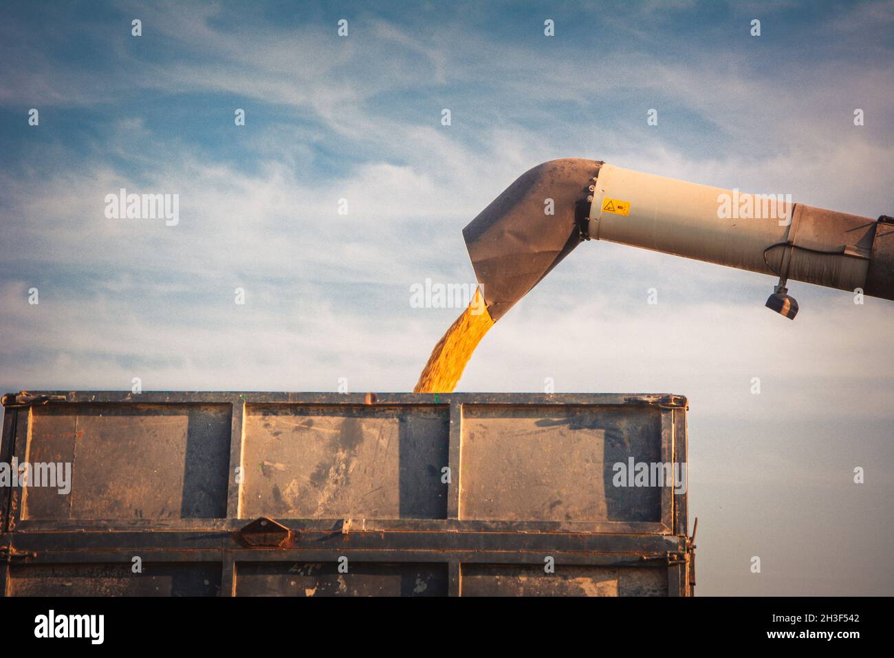 Close-up shot of a machine unloading the harvested rice Stock Photo - Alamy