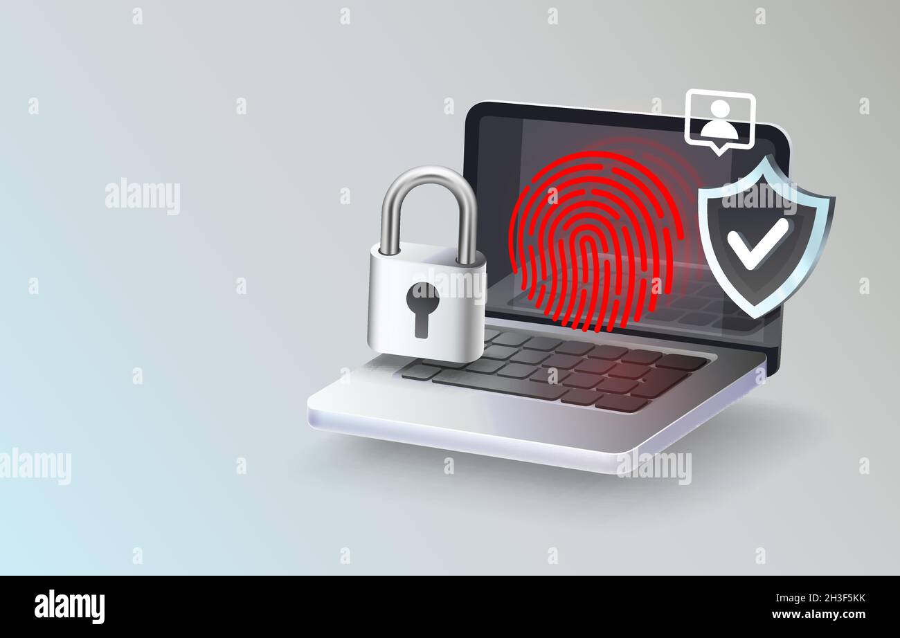 Laptop icon protection, business padlock, computer password key. Vector ...