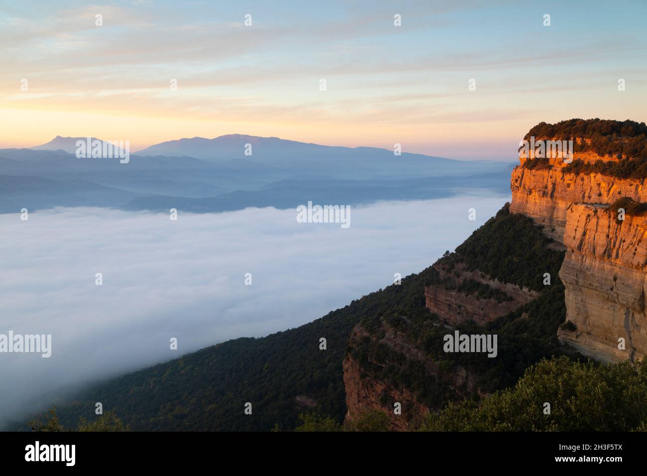 Thermal inversion on an autumn sunrise at Tavertet Cliffs (Cingles de ...