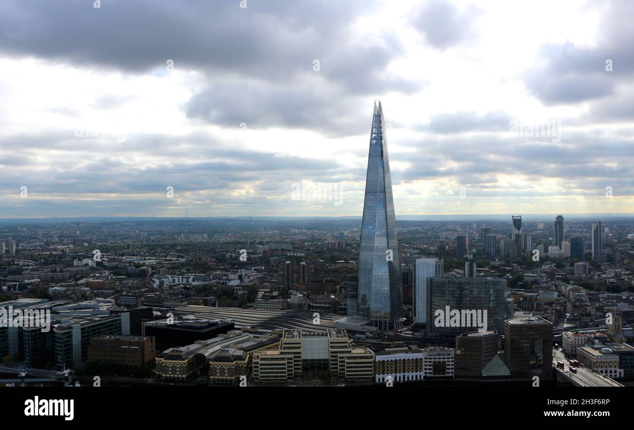 View of the Shard building from the viewing area of the Sky Garden at ...