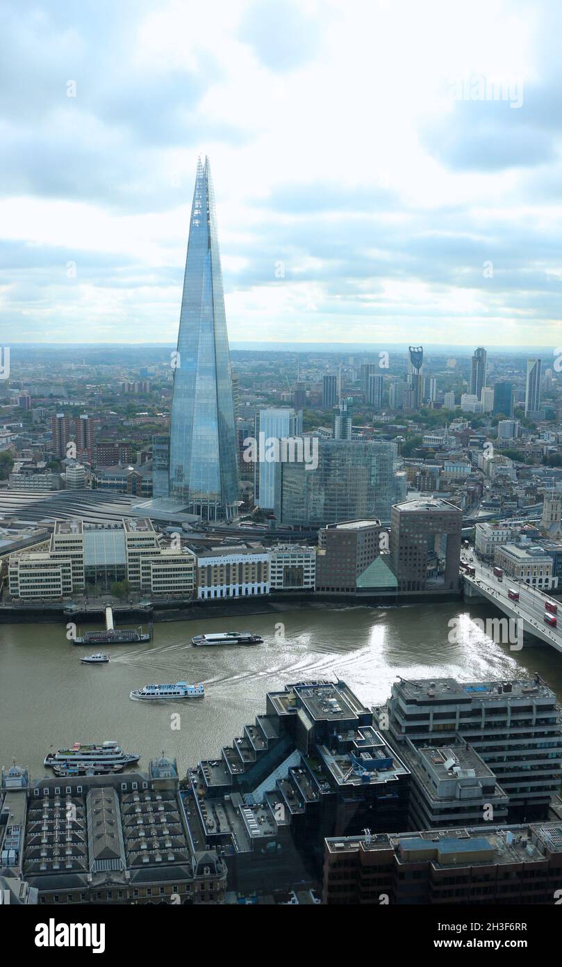 View of the Shard building from the viewing area of the Sky Garden at ...