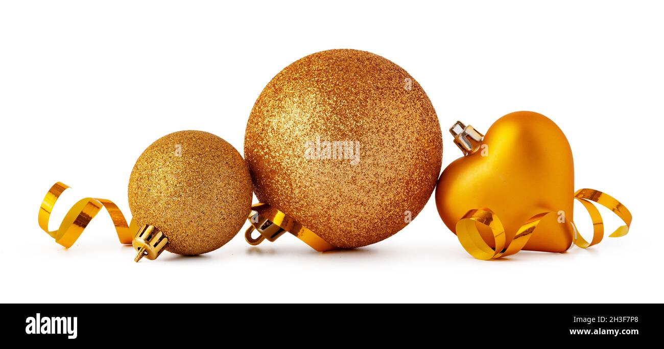 Gold sparkling Christmas bauble isolated on white background Stock ...