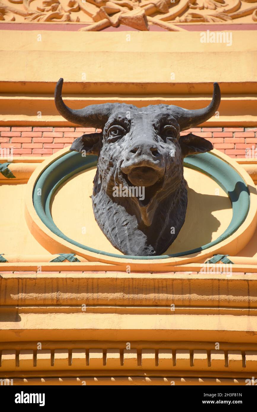 Zaragoza, Spain - 23 Oct, 2021: Details on the exterior walls of the ...