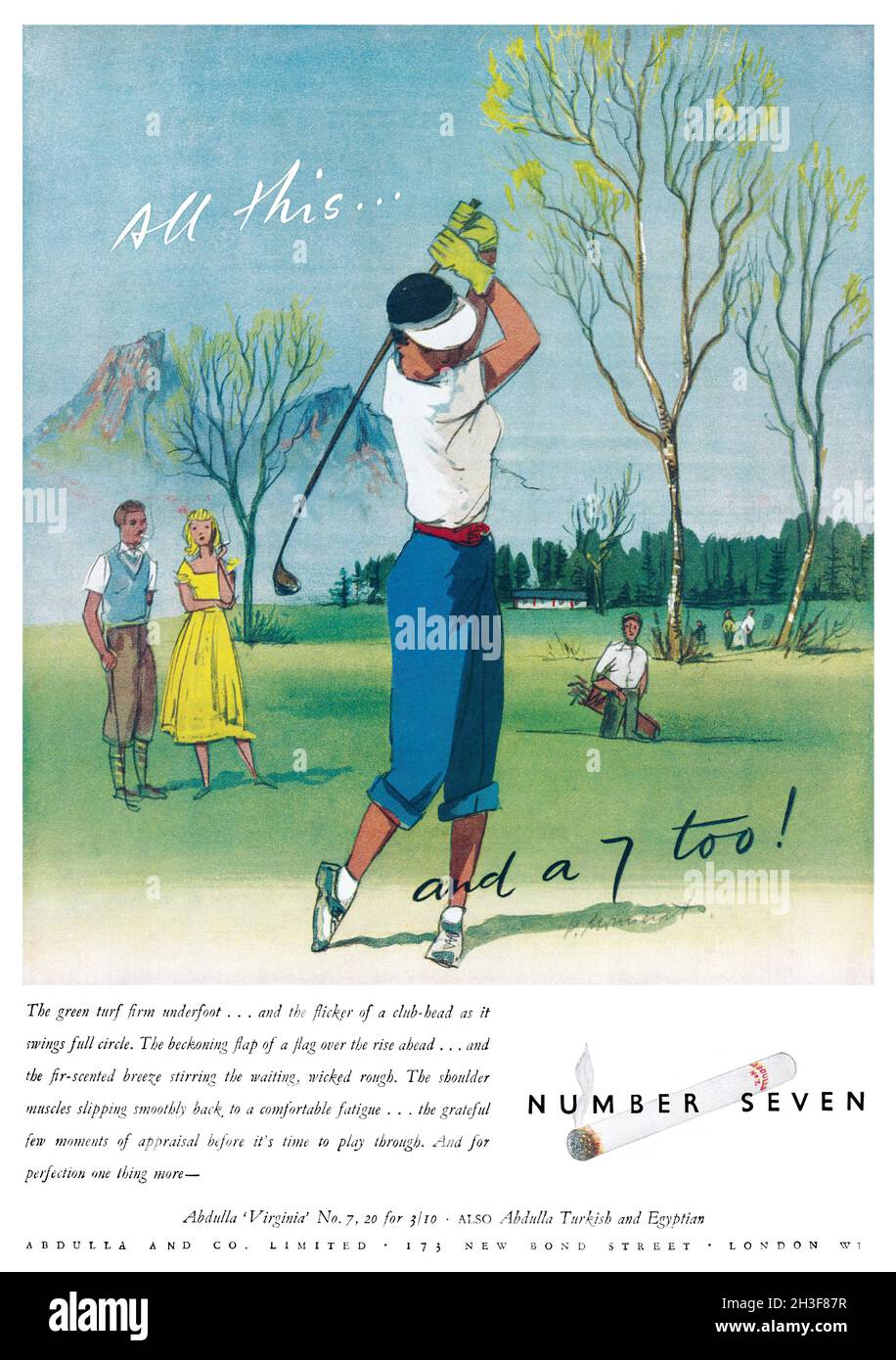 1950 British advertisement for Abdulla No. 7 cigarettes Stock Photo - Alamy