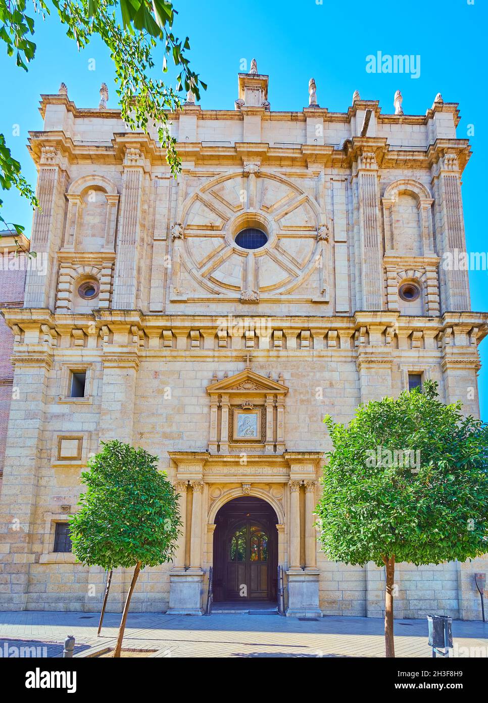 The impressive stone facade of Sanctuary of Our Lady of Perpetual Help ...