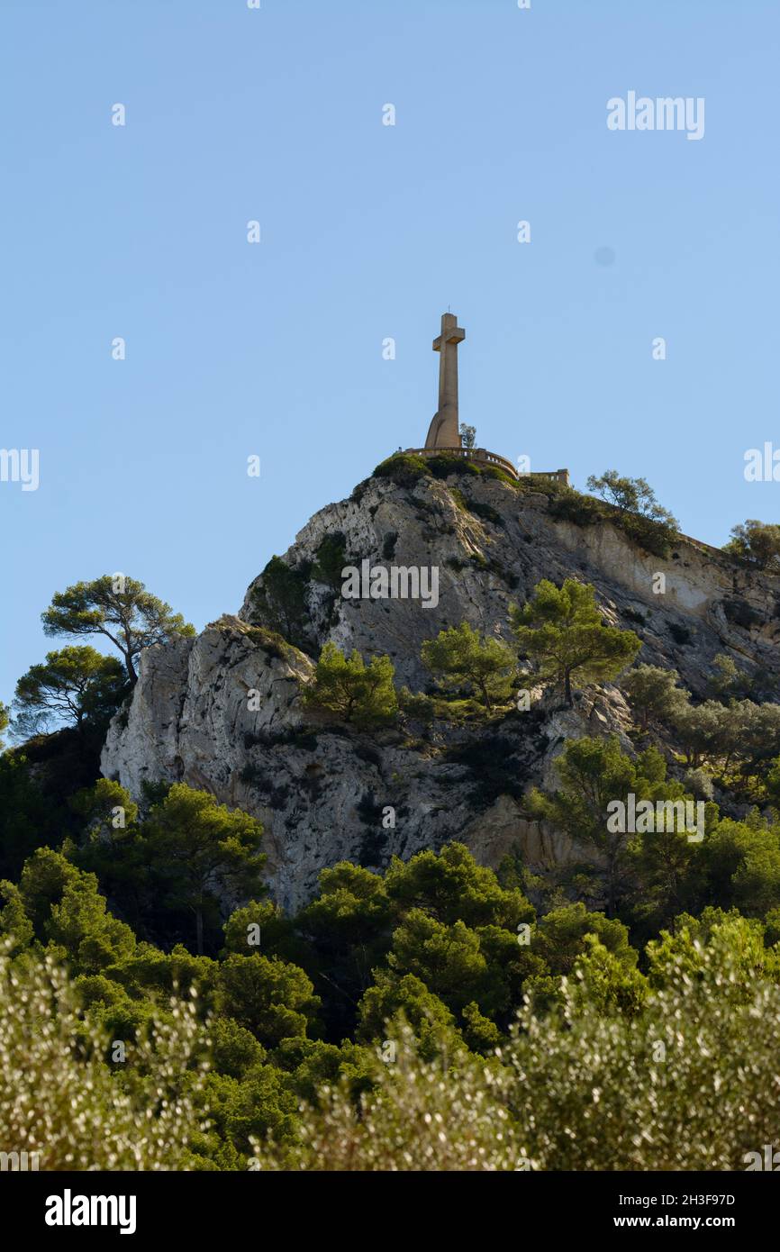 Vertical shot of a cross in Mallorca, one of Spain's Balearic Islands ...