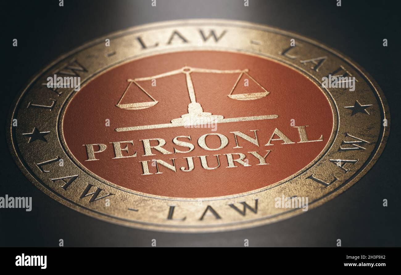 Personal injury written with golden letters over red and black ...