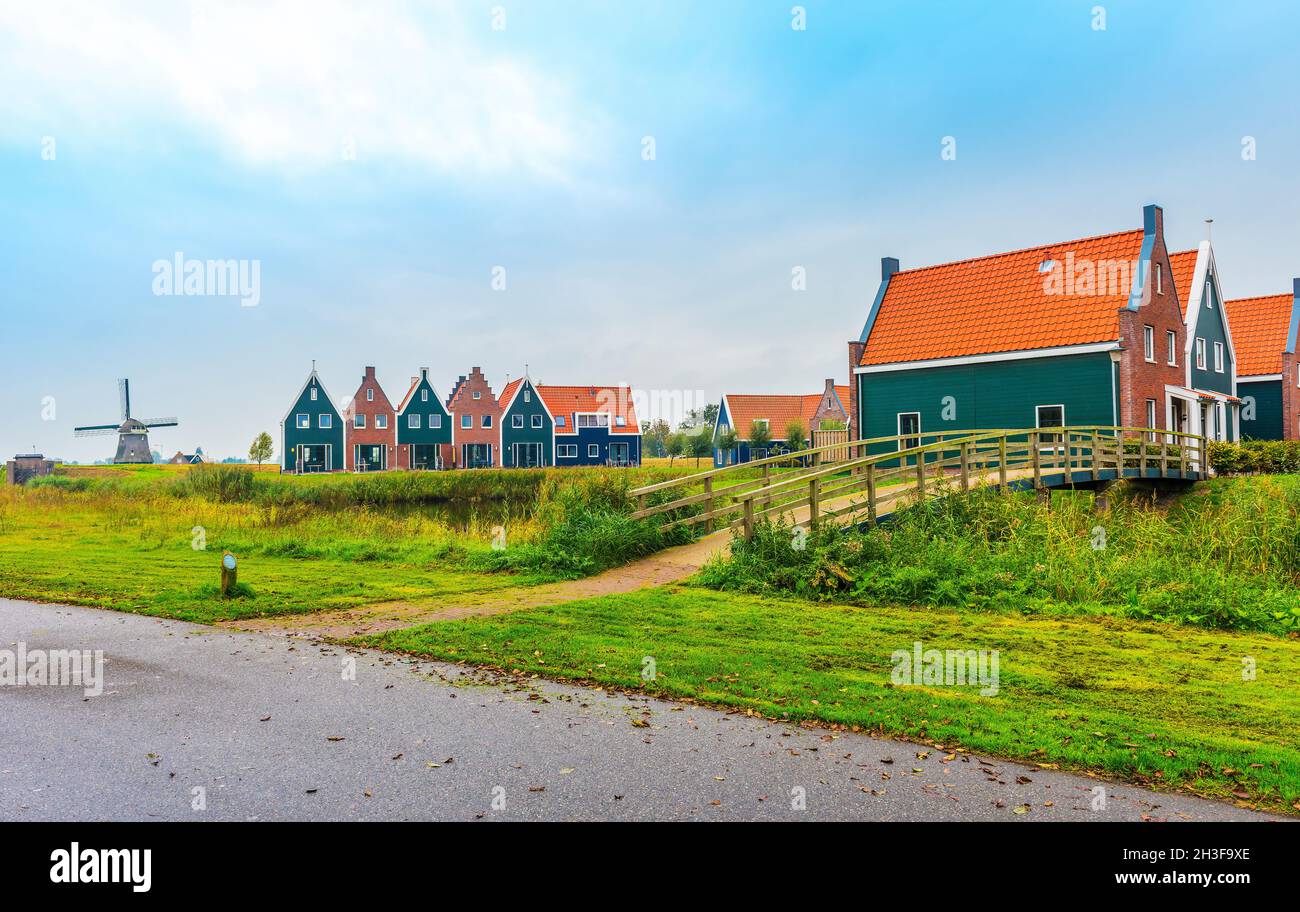 Volendam is a town in North Holland in the Netherlands. Colored houses ...