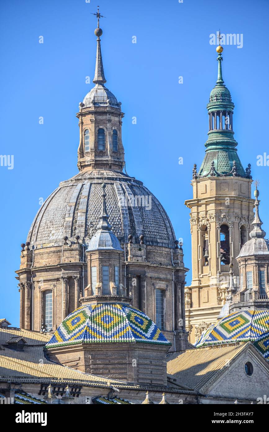 Zaragoza, Spain - 23 Oct, 2021: Roof details on the Cathedral Basilica ...