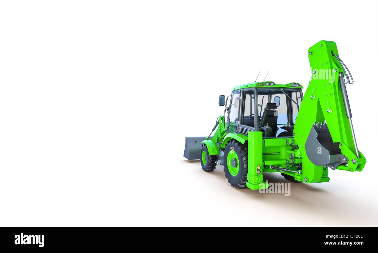 green mechanical excavator on white background. 3d render Stock Photo ...