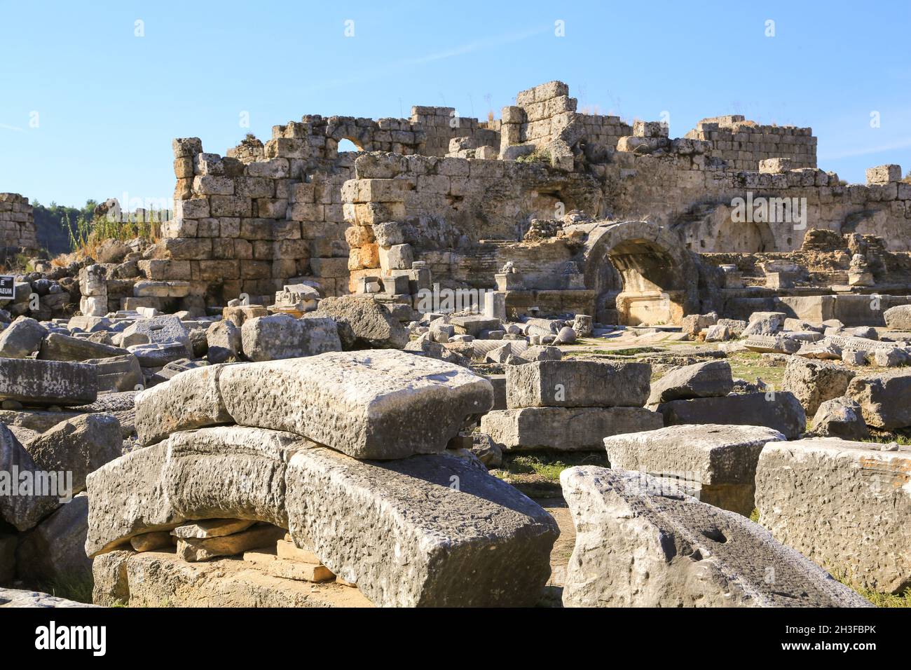 Archaeological ruins at the ancient Greek city of Perge (Perga) in the ...