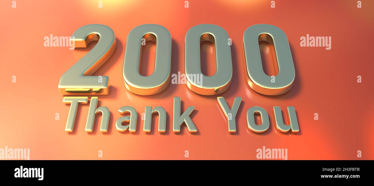2000 followers celebration. Thank you two thousand gold text on orange ...