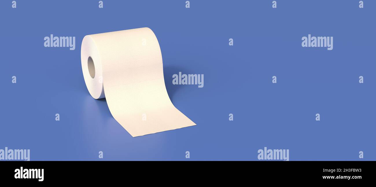 Toilet paper roll on blue background, Hygiene tissue white blank ...