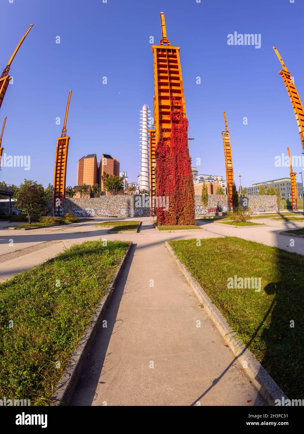 Turin, Italy - October 27, 2021: Fisheye view of Parco Dora, a public ...