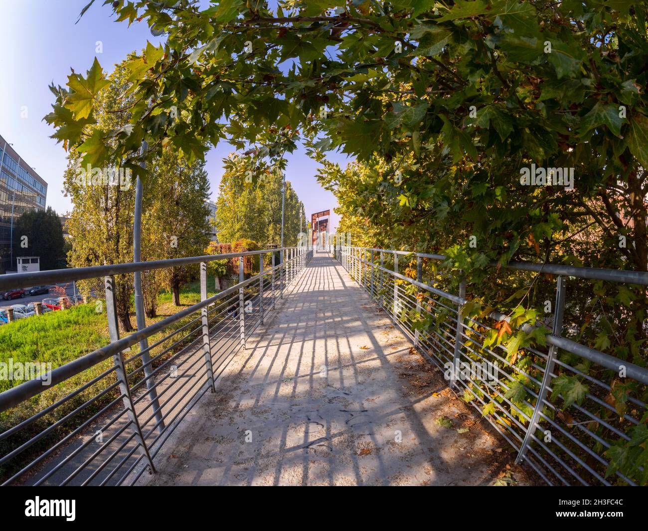 Turin, Italy - October 27, 2021: Fisheye view of Parco Dora, a public ...