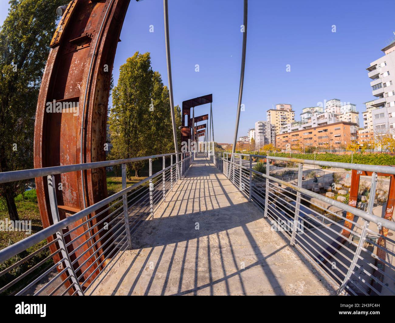 Turin, Italy - October 27, 2021: Fisheye view of Parco Dora, a public ...