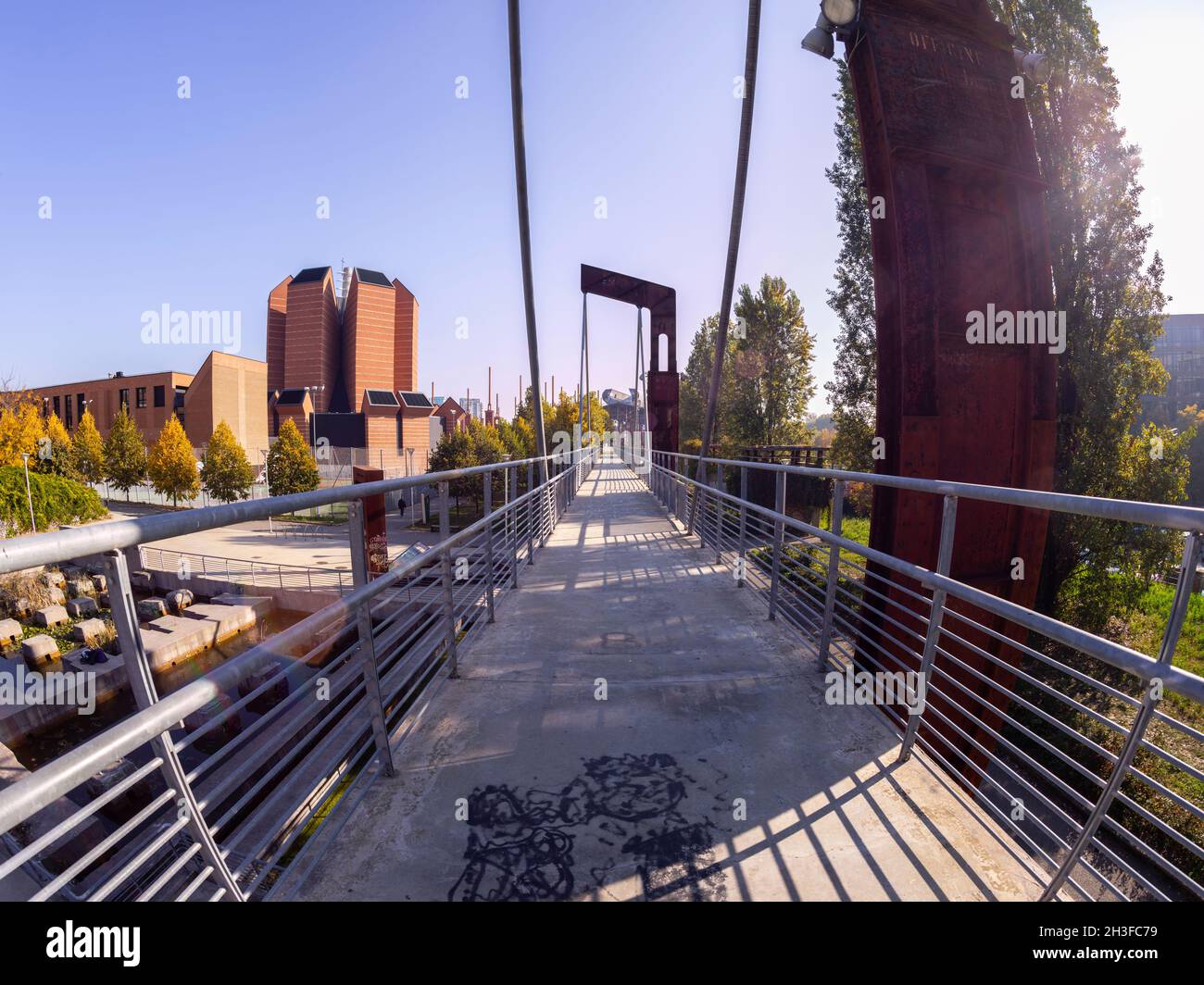 Turin, Italy - October 27, 2021: Fisheye view of Parco Dora, a public ...