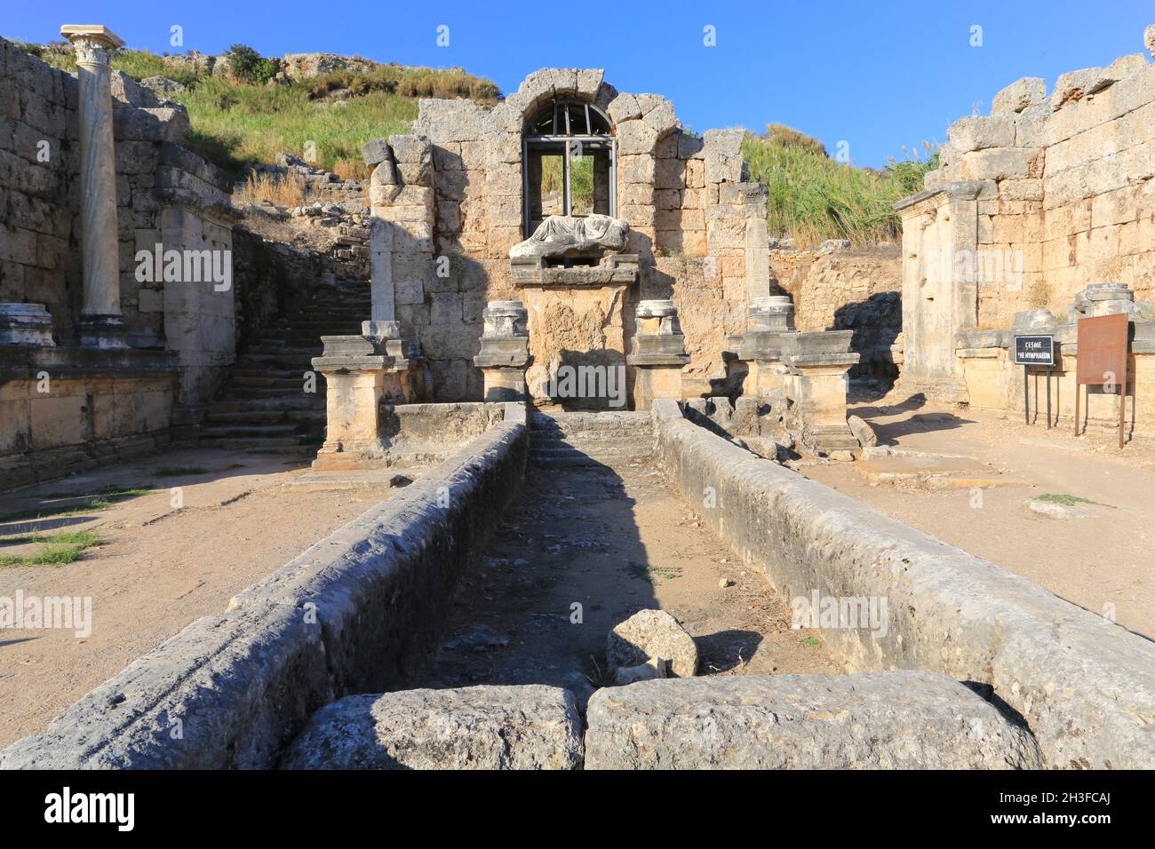 Nymphaeum and the water canal, built during the Roman period, at the ...