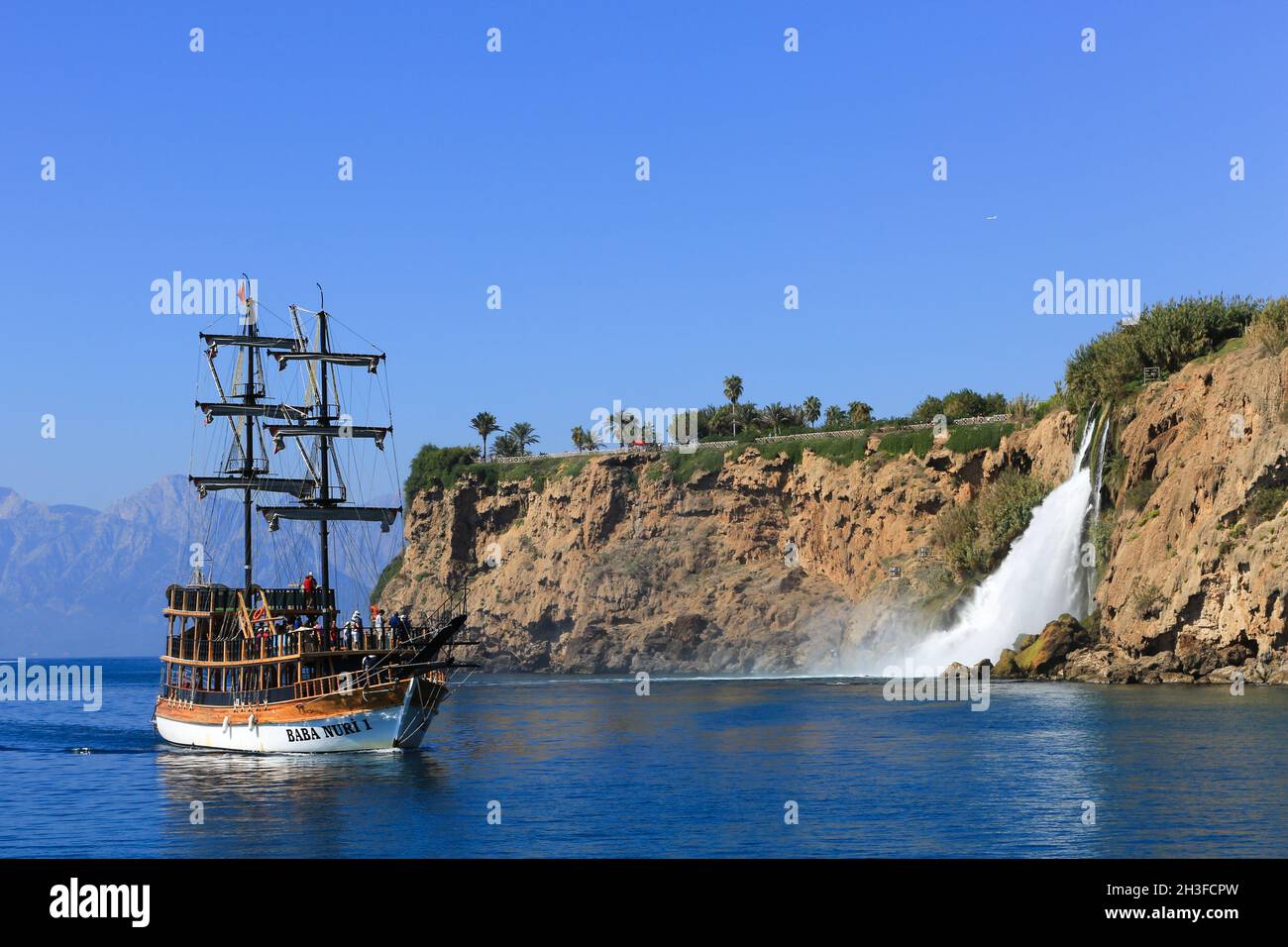 The beautiful Düden Waterfalls cascade into the Mediterranean Sea along ...