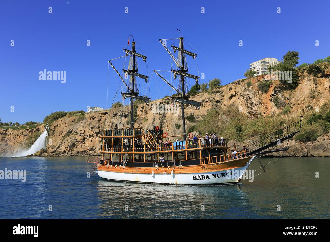 The beautiful Düden Waterfalls cascade into the Mediterranean Sea along ...