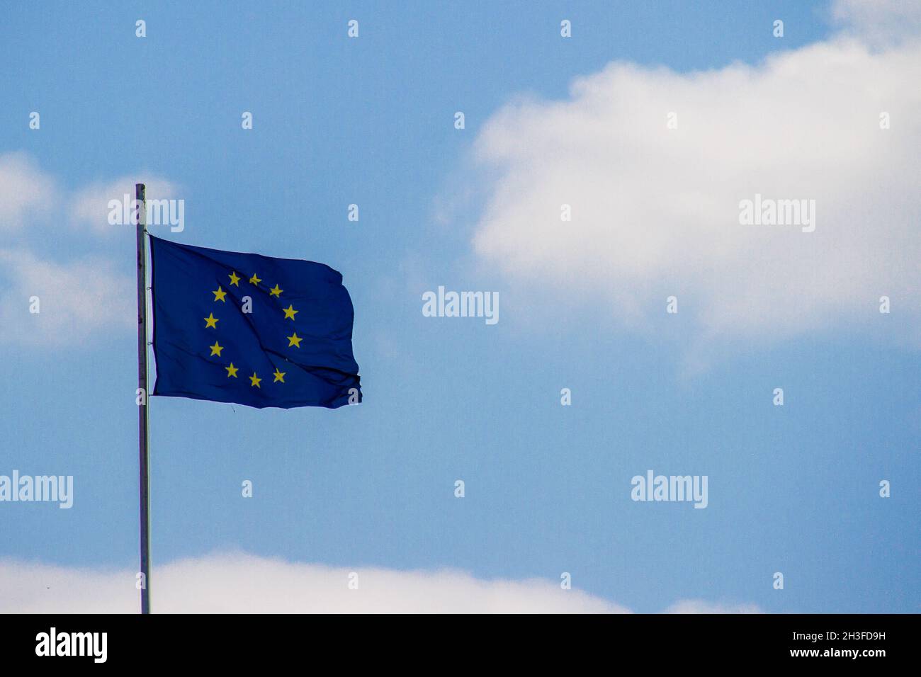 Vienna, Austria, July 24, 2021. The European flag consists of a circle ...
