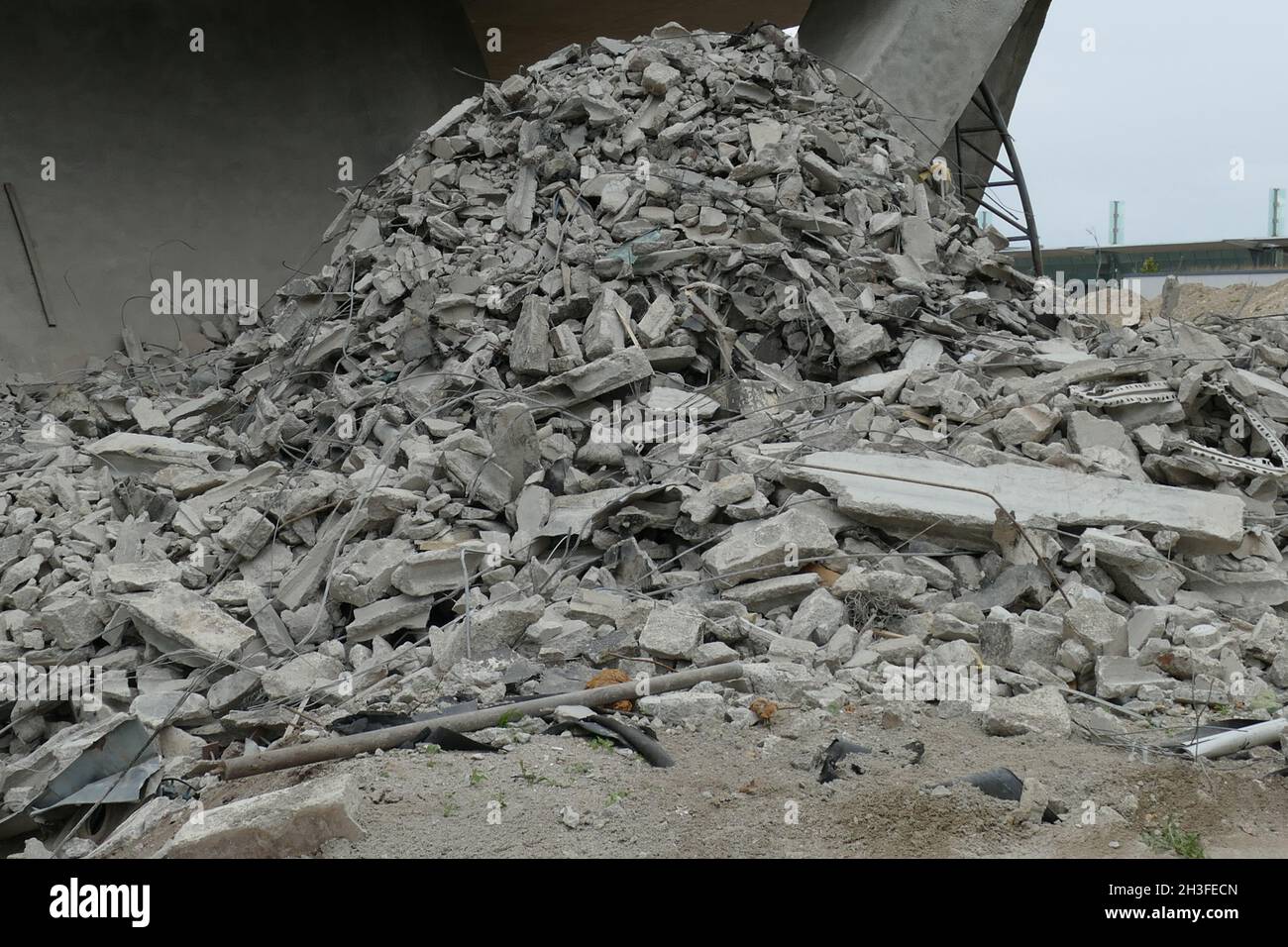 Concrete rubble on the construction site. The last remains of the ...