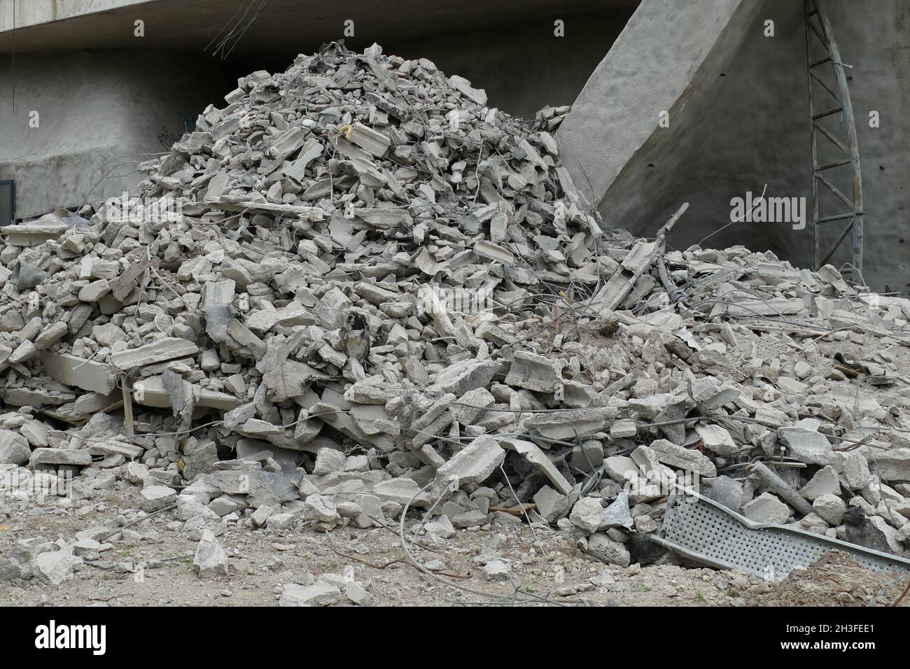Concrete rubble on the construction site. The last remains of the ...