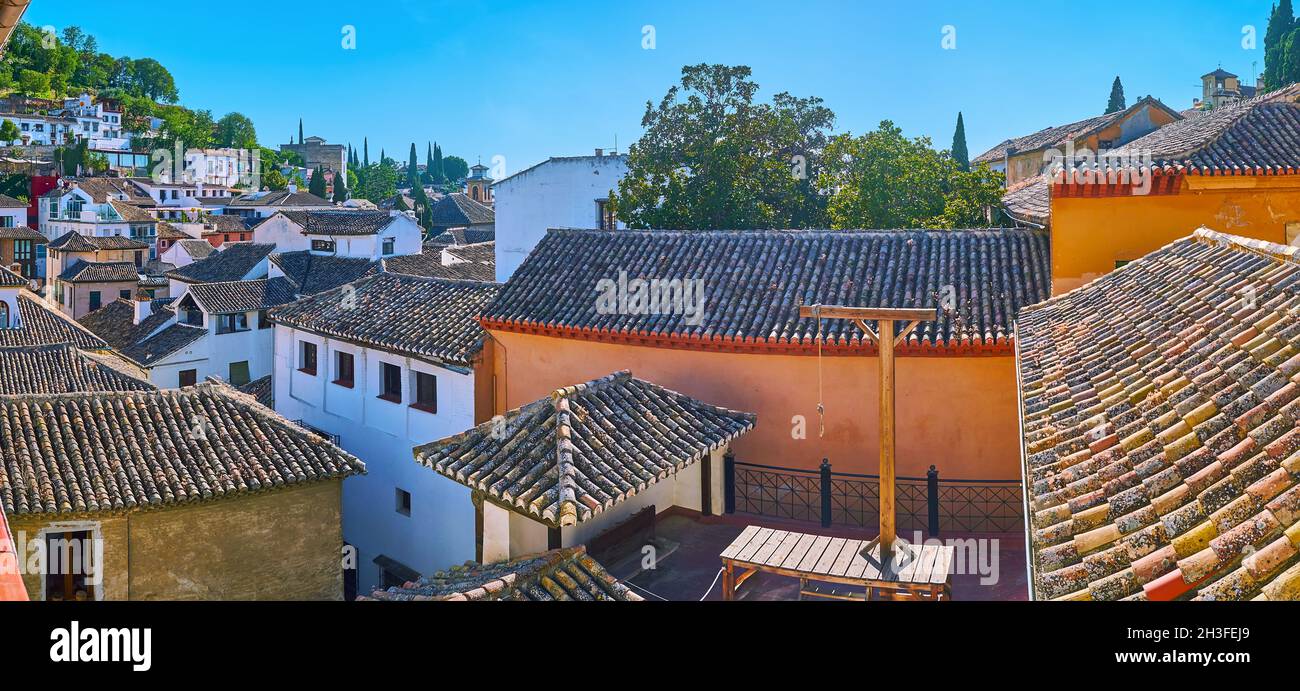 Panorama of old tile roofs of Albaicin district with gallows on the ...
