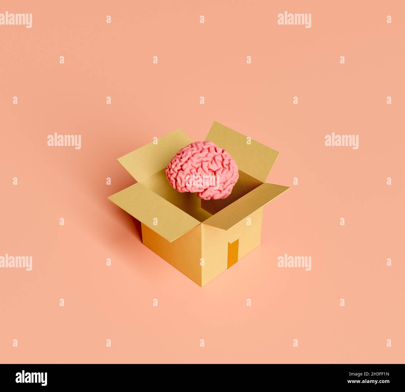 human brain coming out of a cardboard box. 3d rendering Stock Photo - Alamy