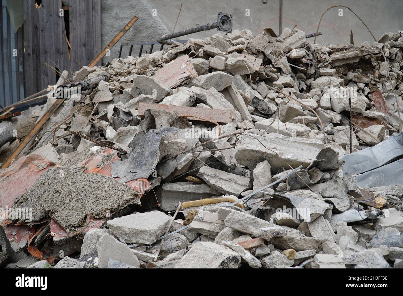 Concrete rubble on the construction site. The last remains of the ...