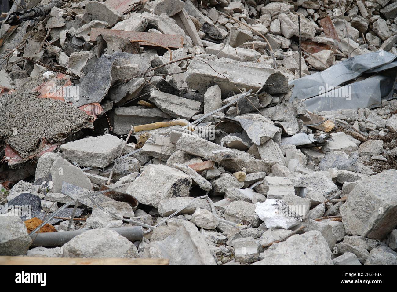 Concrete rubble on the construction site. The last remains of the ...