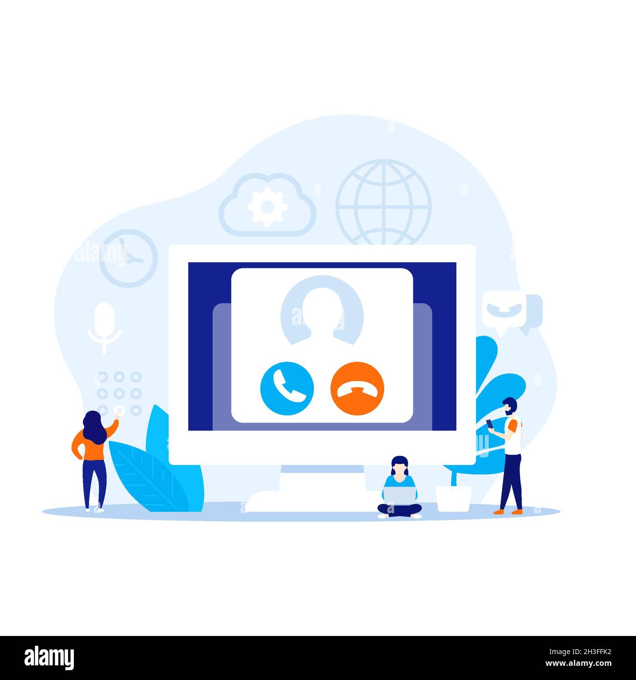 Voip telephony and calls, vector art with people Stock Vector Image ...