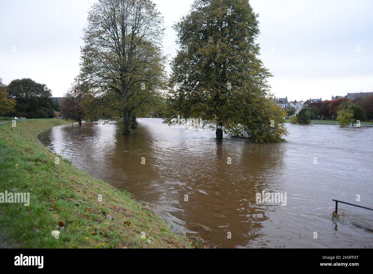 Flooding in Peebles in the Scottish Borders where the River Tweed has ...