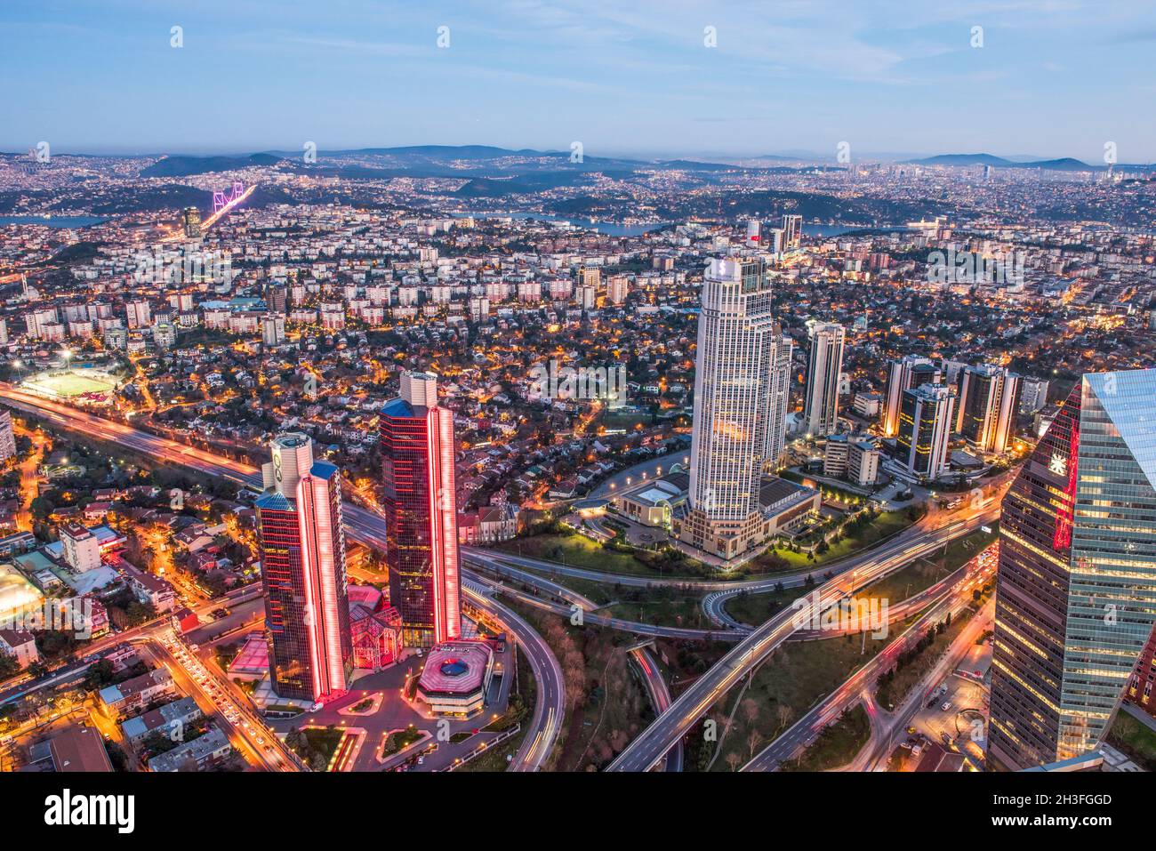 Istanbul, Turkey. Aerial view of the city downtown and skyscrapers ...