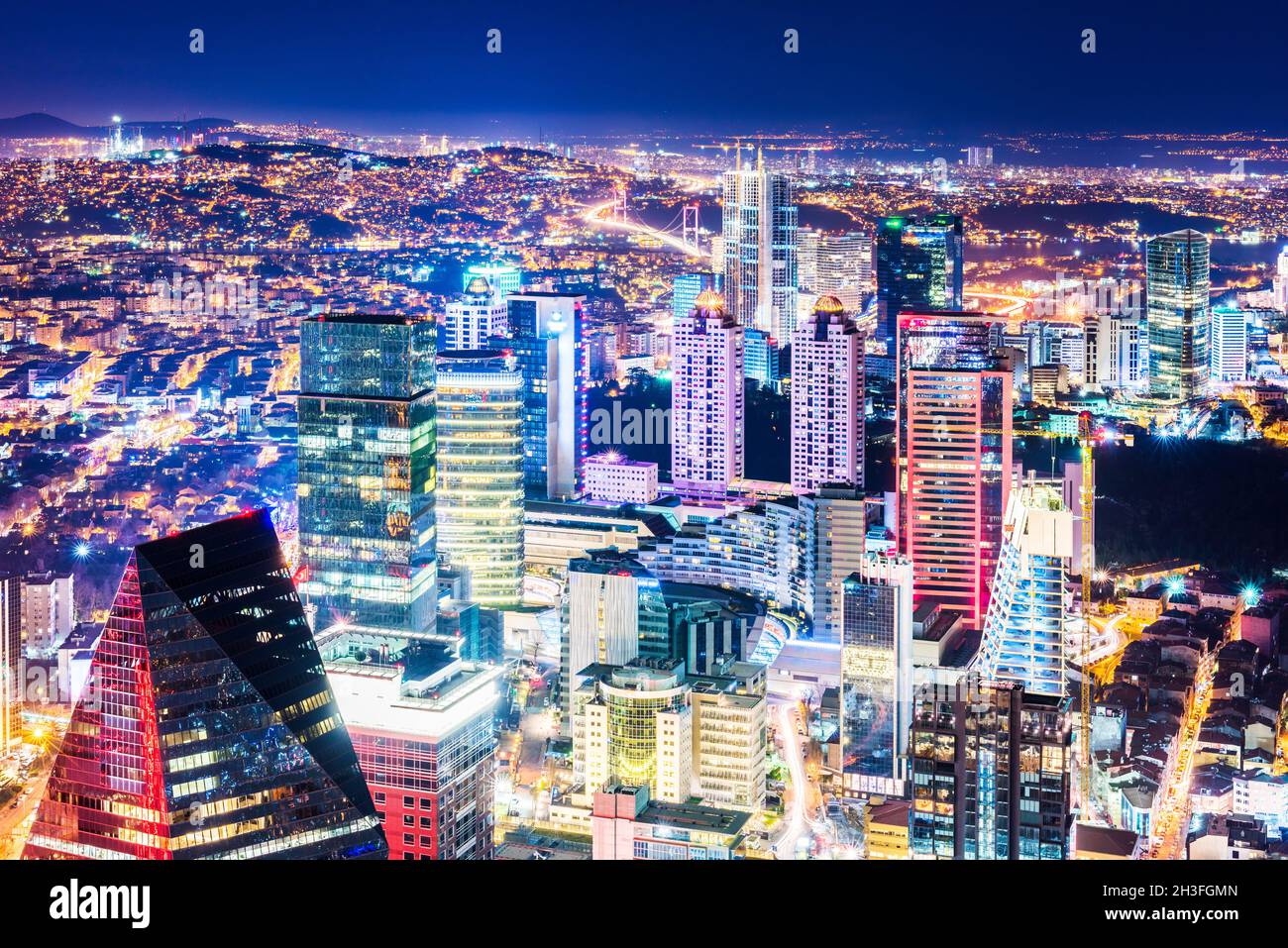 Istanbul, Turkey. Aerial view of the city downtown and skyscrapers ...