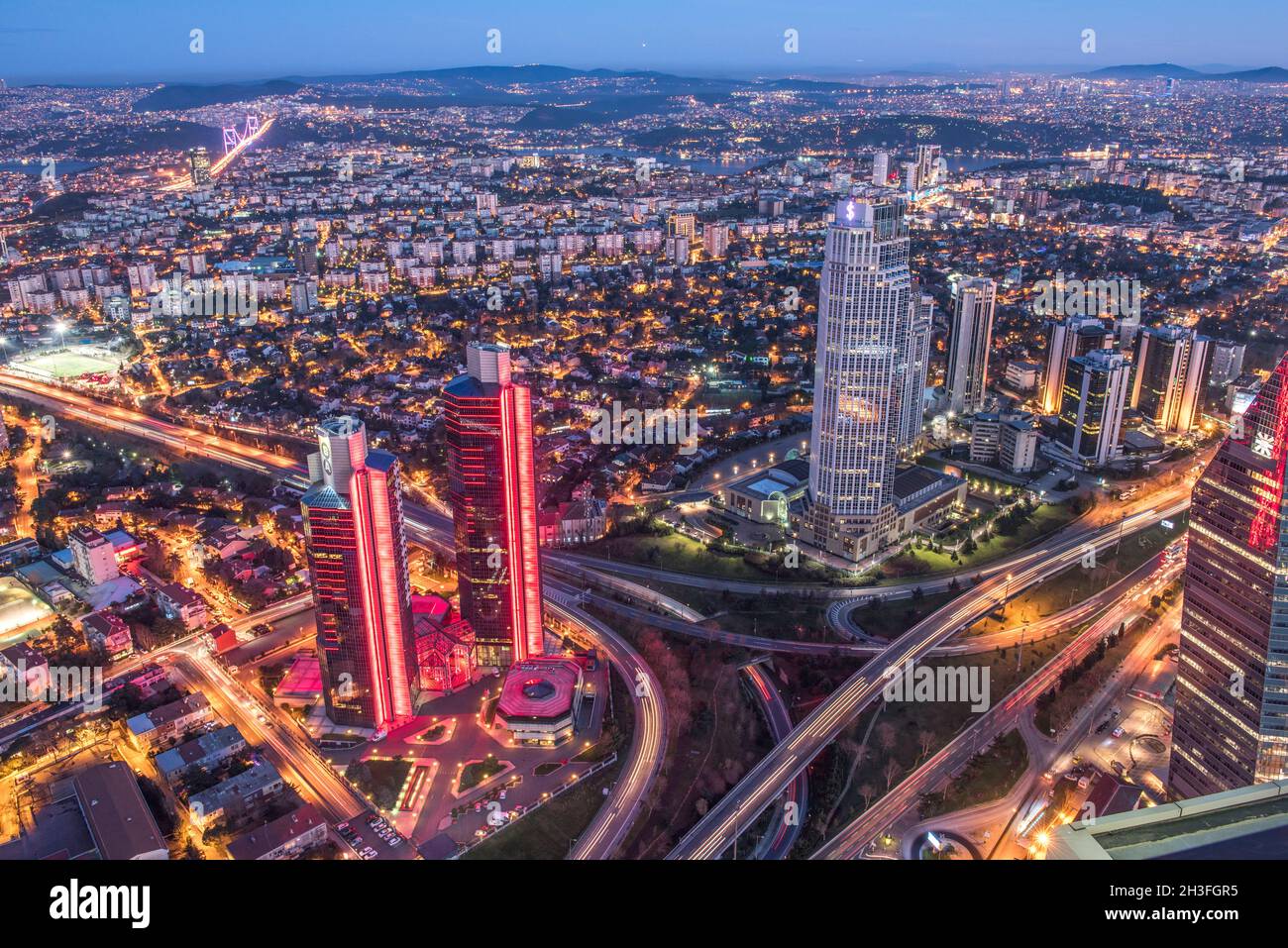 Istanbul, Turkey. Aerial view of the city downtown and skyscrapers ...