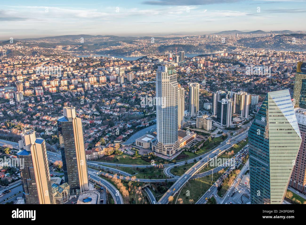 Istanbul, Turkey. Aerial view of the city downtown and skyscrapers ...