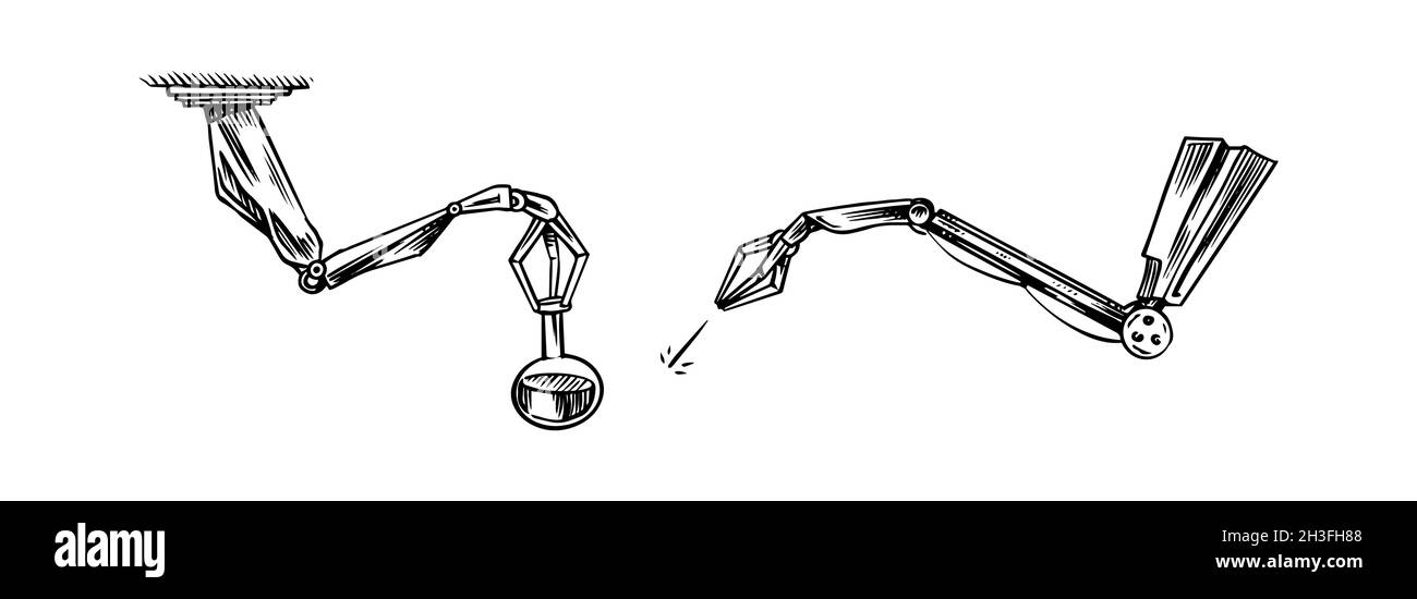 Robot arms. Manufacturing automation technology for Car factory emblem ...