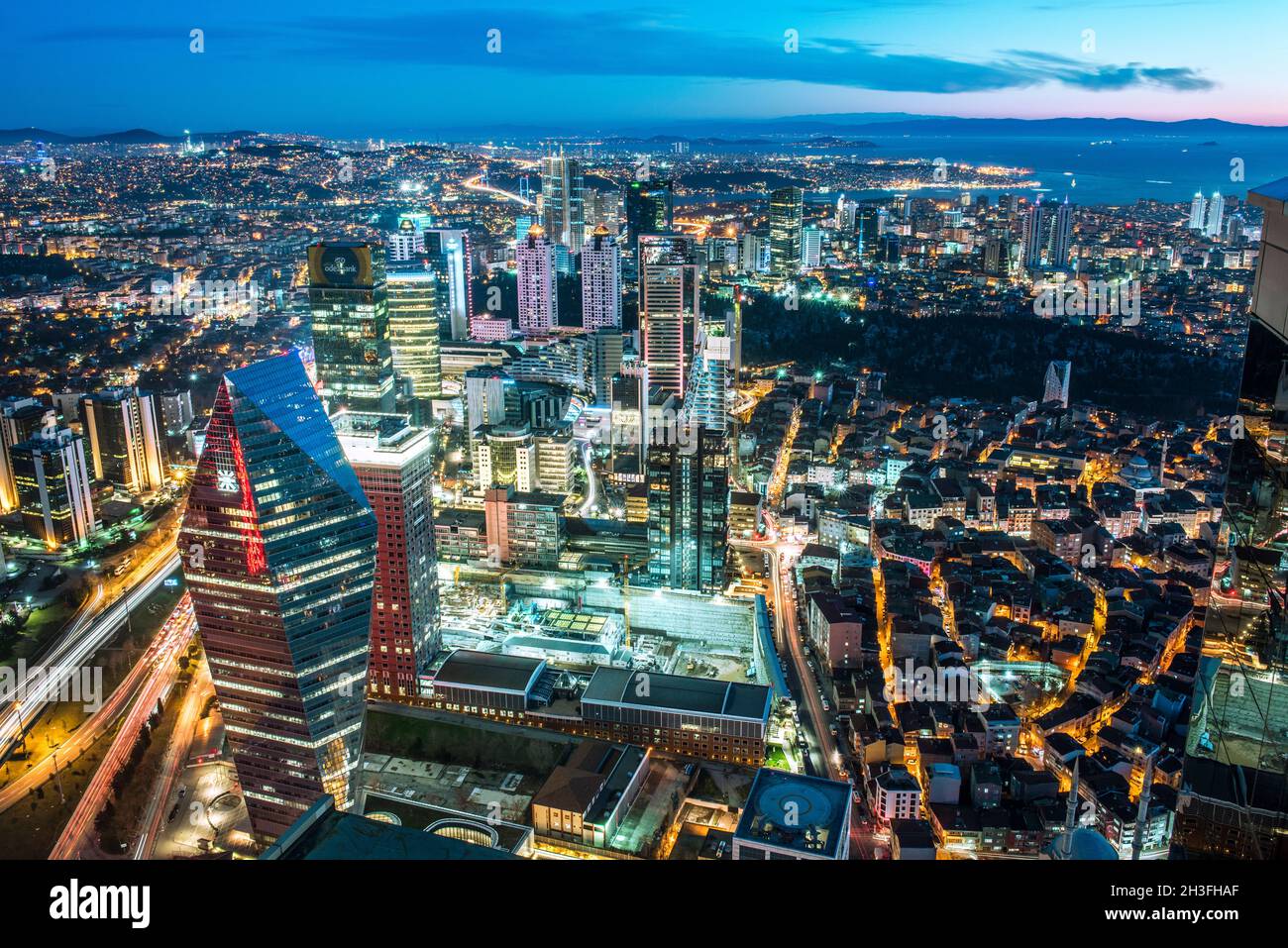 Istanbul, Turkey. Aerial view of the city downtown and skyscrapers ...